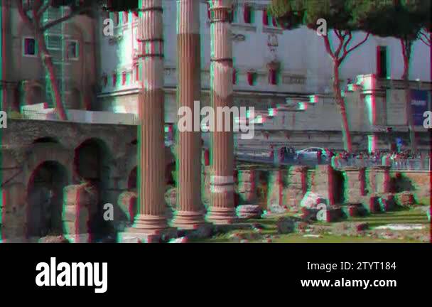 Glitch effect. Columns forum. Vittorio Emanuele II. Rome, Italy. Video ...