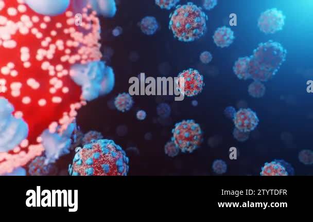 Viruses, Virus Cells under microscope, floating in fluid with dark blue ...