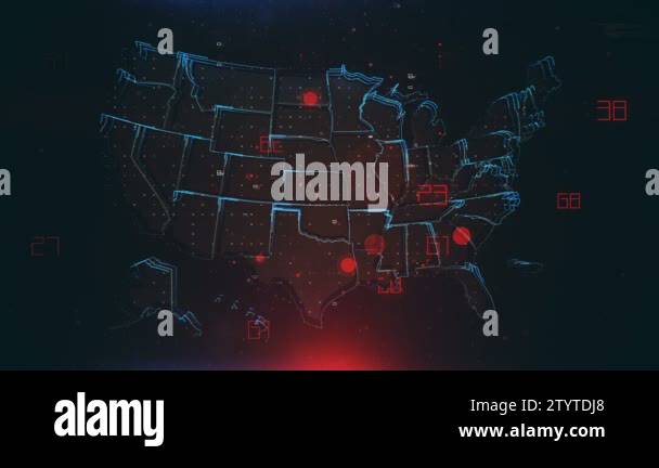 Motion graphics map of USA with the localization and spread of the ...
