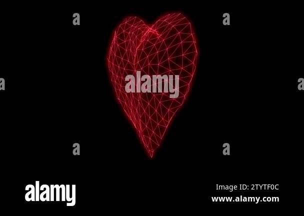 Low poly Heart Glowing neon light grid triangle grid, 80s Retro Sci-fi ...