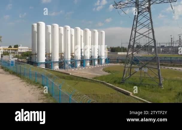 Cryogenic tanks. Liquid oxygen plant, tanks and heat exchange coils ...
