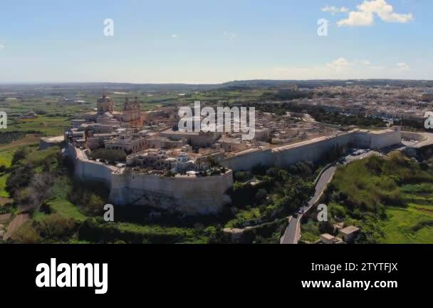 The famous medieval hilltop village of Medina in Malta - aerial footage ...