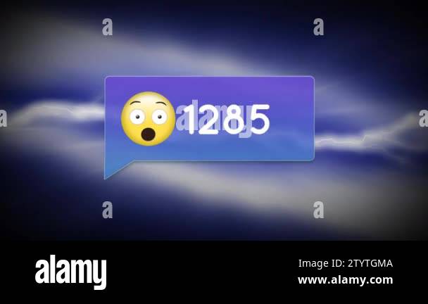 Digital animation of a surprised emoji in a message bubble icon with ...