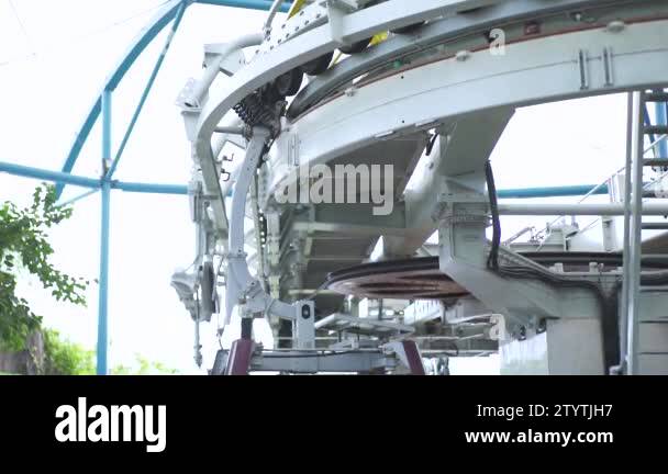 Cable car mechanism on rope way for passengers transportation. Close up ...