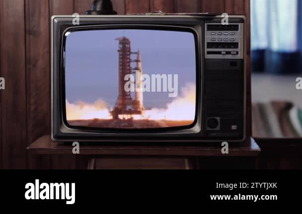 Apollo 11 Rocket Launch in a Vintage TV. Elements of this Image ...