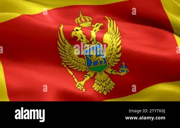 Montenegro island flag Motion Loop video waving in wind. Realistic ...