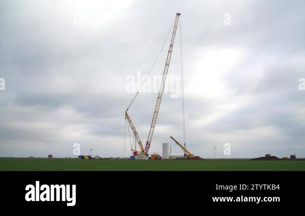 Building process of wind energy power tower mill, under construction ...