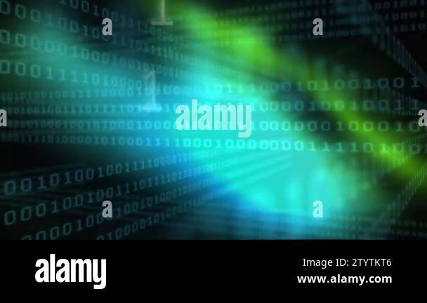 Digitally generated binary codes falling and scrolling across the ...