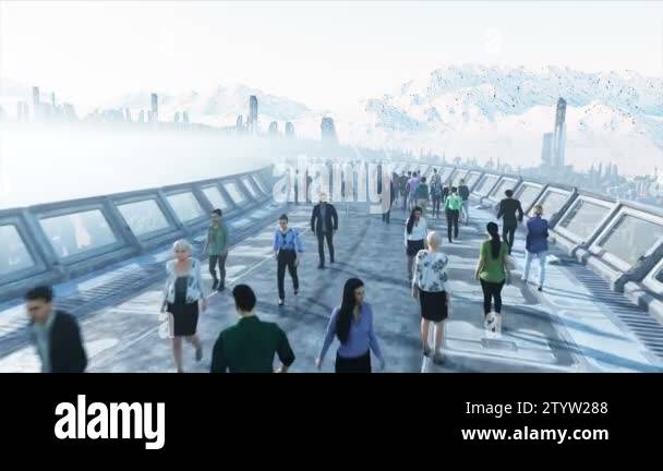 3d people in Sci fi tonnel. Traffic. Concept of future. Realistic 4K ...