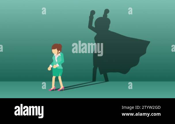 Business woman standing with superhero shadow. Business symbol. Winner ...