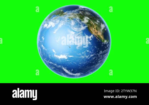 Realistic Earth Rotating (Loop on Greenscreen). 4K 3D Render. Globe is ...