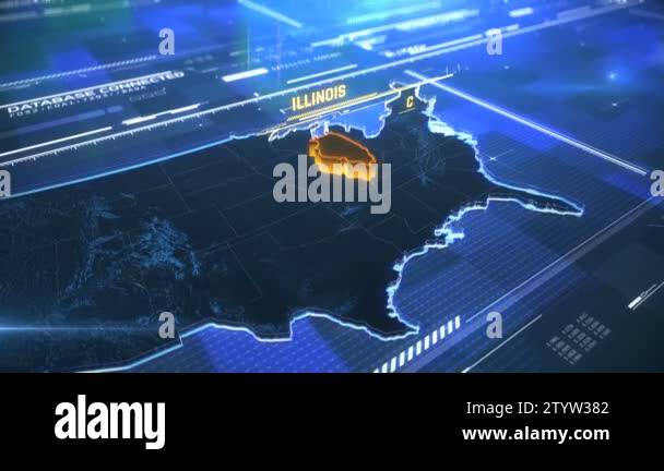 Illinois US state border 3D modern map with a name, region outline ...