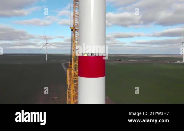 Building process of wind energy power tower mill, under construction ...