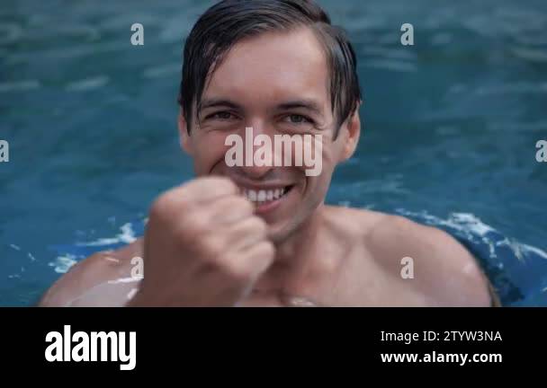 Amazed Young Man Shocked Showing Yes Winner Gesture on Vacation In ...