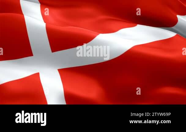 Danish flag Closeup 1080p Full HD 1920X1080 footage video waving in ...