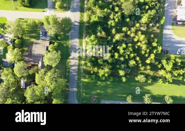 An aerial view of a typical American suburban area showing a mix of ...