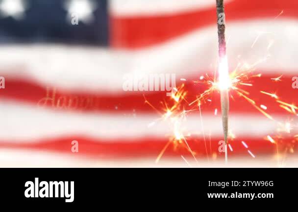 Digital animation of gold Happy Independence Day text with bokeh lights ...