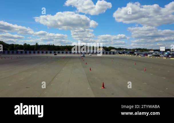 aerial view of police cars at the autodrome, asphalt autodrome with ...