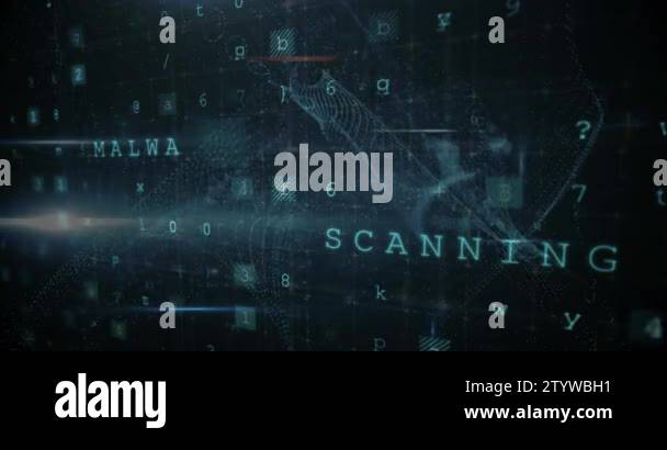 Animation of a forming cyber security lock that is being unlocked by a malware attack with data ...