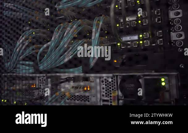 Optical cables in rack cabinet,UTP cables from a patch panel in the ...