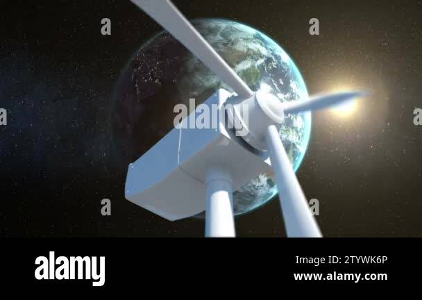 Digitally generated animation of wind mill with moving blades and ...