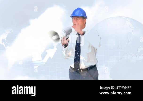 Digital composite of a Caucasian male engineer giving directions using ...