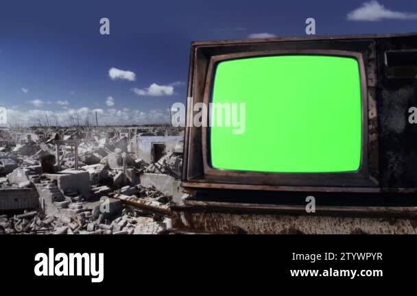 Retro TV over the Ruins of a Ghost Town. Zoom In. You can replace green ...