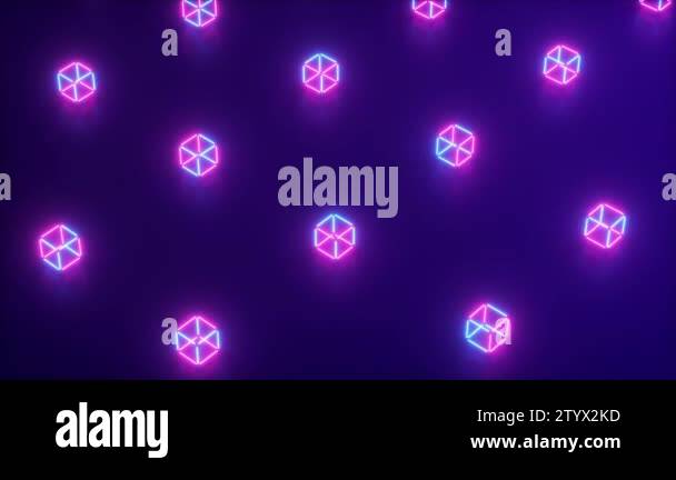Abstract neon 3d render of geometric shapes. Computer generated loop ...