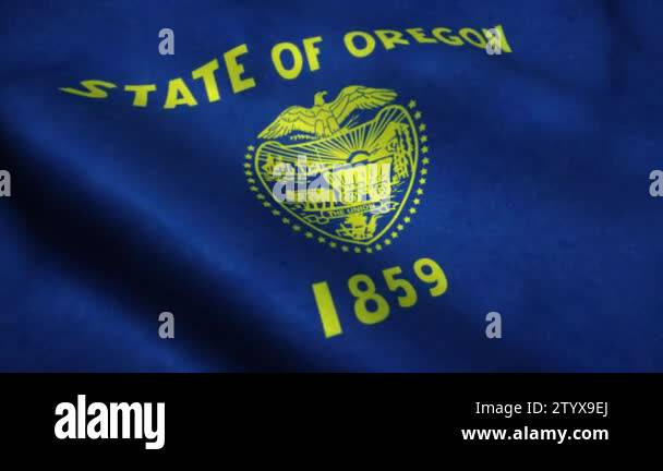 Oregon State flag waving in the wind. National flag of Oregon. Sign of ...