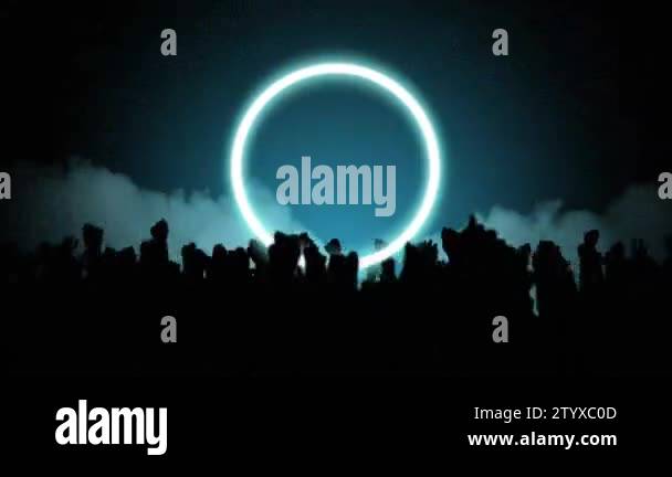 Animation of vintage video game screen with white glowing circle with ...