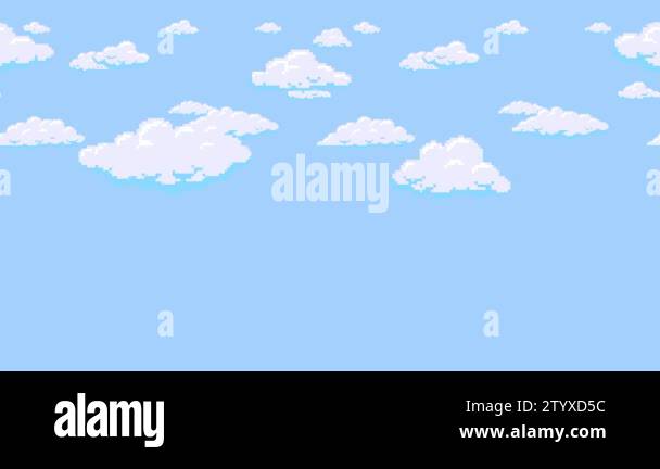 Cartoon clouds floating in the blue sky. Background seamless looping ...