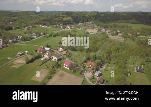 Panorama from a bird's eye view. Central Europe: The Polish village is ...