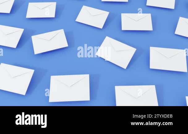 3d render animation of postal letter moving on different color surface ...