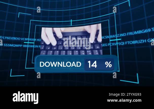 Digitally generated animation of a download progress bar while square ...