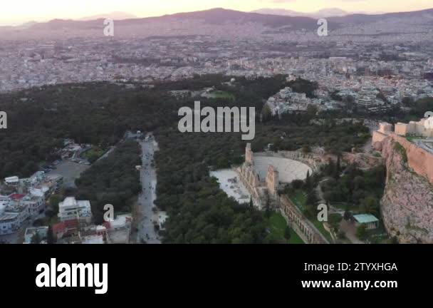 Aerial view of Acropolis of Athens, the Temple of Athena Nike, Parthenon, Hekatompedon Temple ...