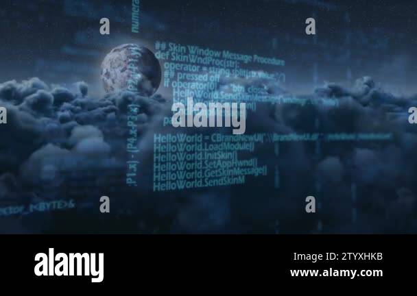 Cinematic view of source codes and android scripts in typing animation ...