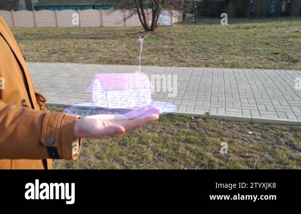 augmented reality technology Eco smart house with wind turbine and ...