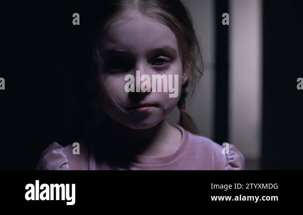 Little kidnapping victim crying on camera, child abuse, domestic ...