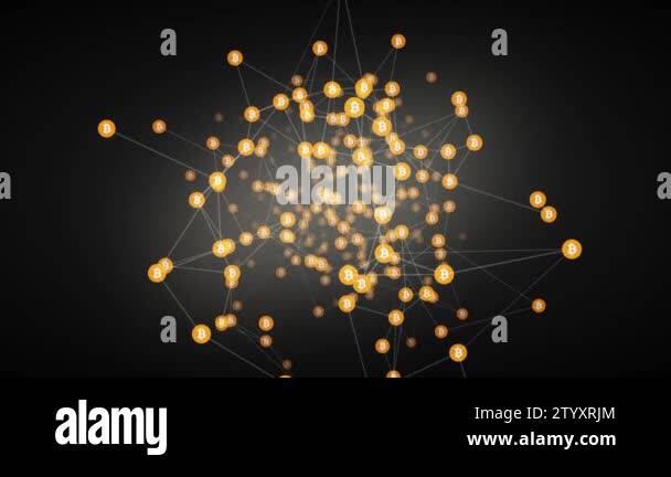 bitcoin mining slow moving connected bitcoin symbols slow motion tech background seamless loop ...