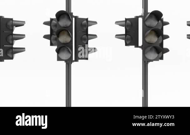camera moves along a large number of traffic lights with flashing ...