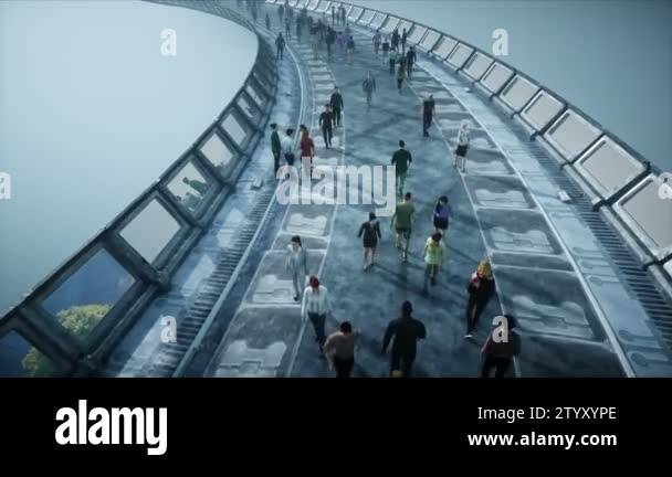3d people in Sci fi tonnel. Traffic. Concept of future. Realistic 4K ...