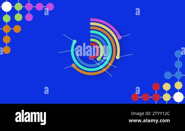 Digital animation of colorful dots twisting to create lines. The screen ...