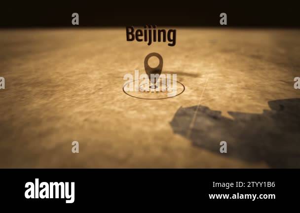 Beijing city on retro map in sepia color. Old atlas chart with mark by ...