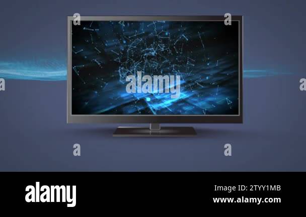Digital animation of a flat screen television with connected lines and ...