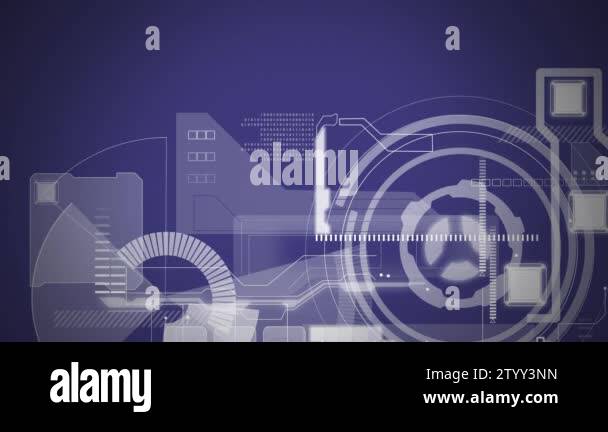 Animation of digital interface, scope scanning with flowing information and mesh of network ...