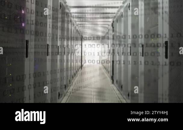 Digitally generated binary codes scrolling across the screen ...