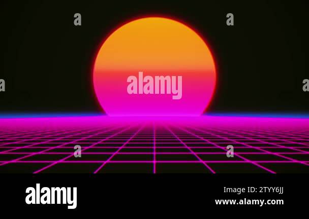 Retro 80s style grid sun stars old tv screen animation background Stock ...