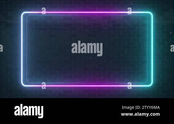 Rectangular neon sparkling luminous form on the background of a brick ...