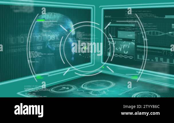 scope scanning and screens with medical data processing on glowing ...