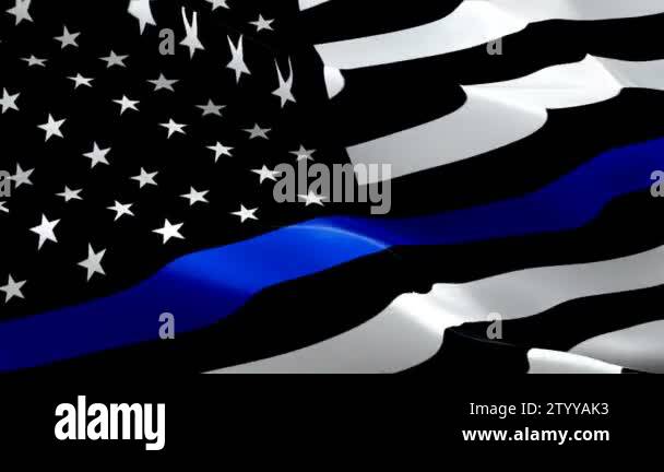 American police flag video waving in wind. Realistic Thin Blue Line ...